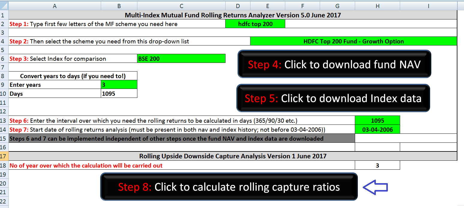 Equity Mutual Fund Rolling Upside/Downside Capture Calculator