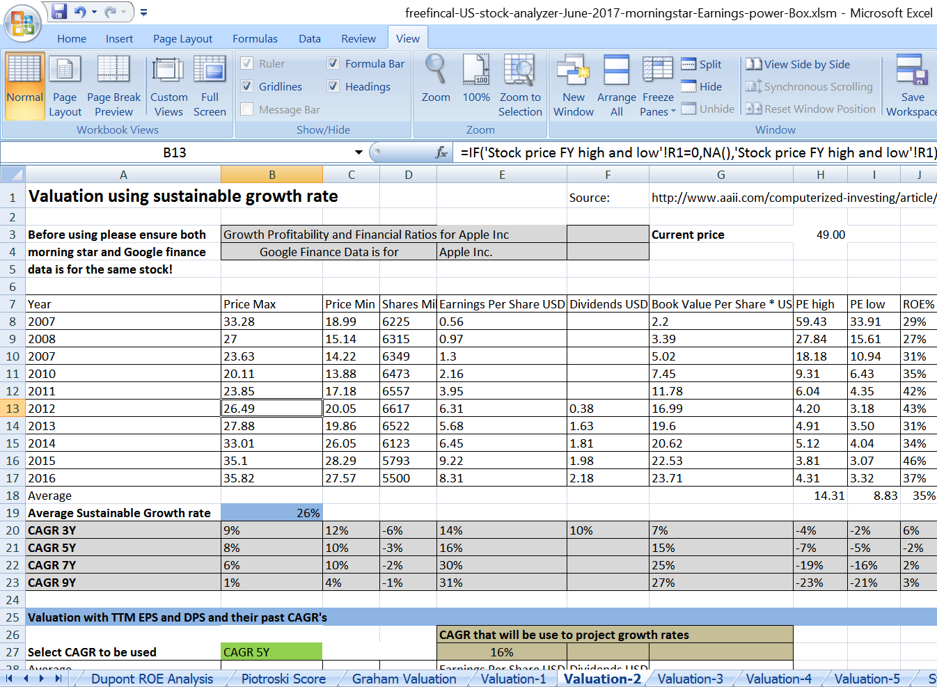 Stock Analysis Spreadsheet For U S Stocks Free Download